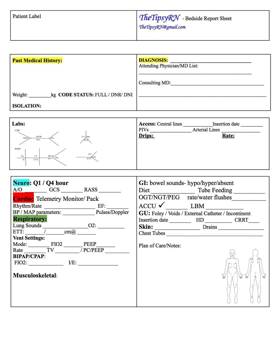 The Tipsy RN - Bedside Report Sheet - Etsy