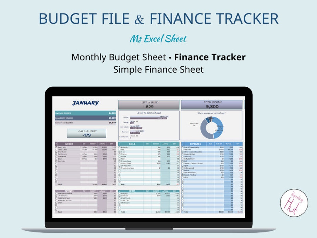 Monthly Budget Spreadsheet, Simple Excel Finance Tracker (digital ...