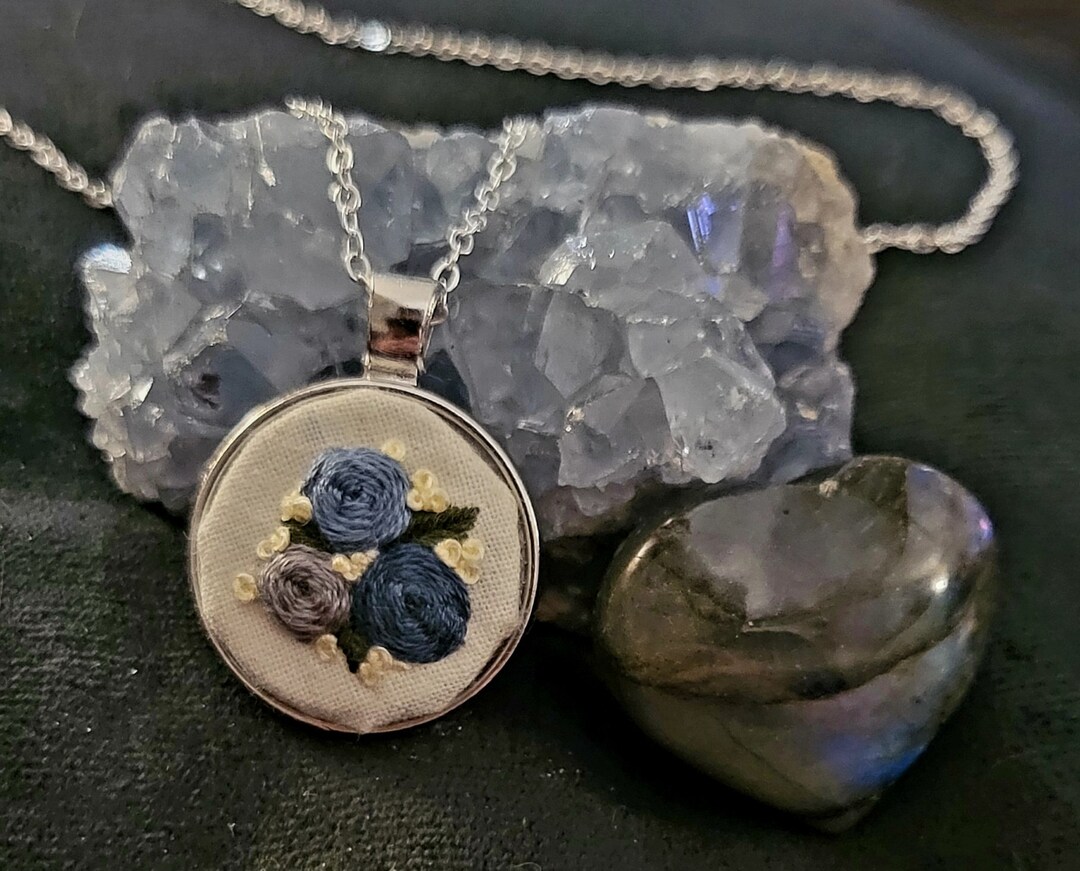 Embroidered Blue Rose Cluster Necklace - Etsy