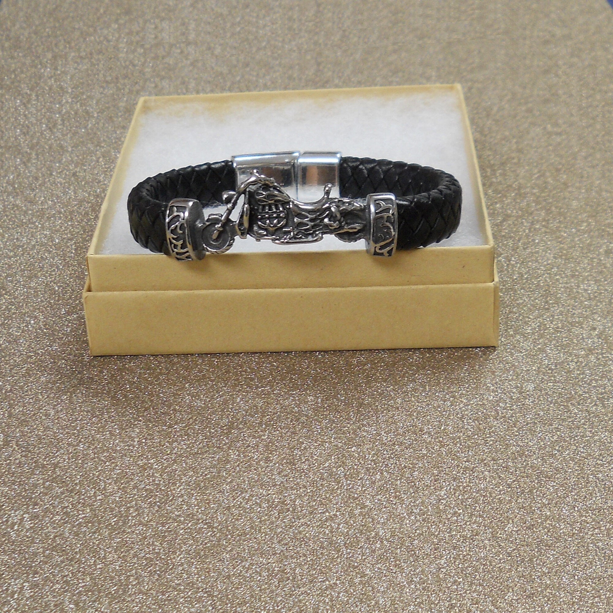 Men's Braided Leather Bracelet With Motorcycle - Etsy