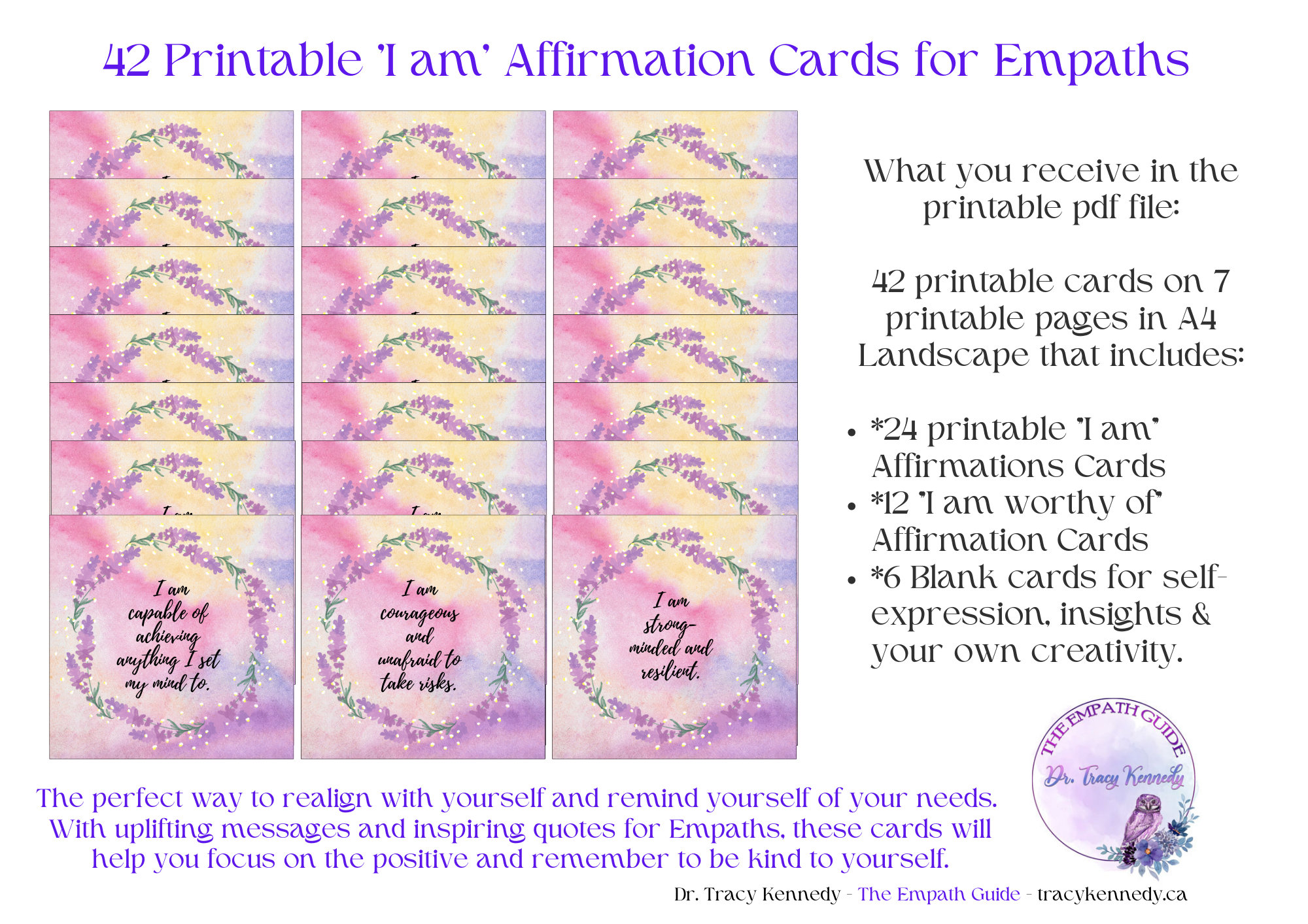 Printable I Am Cards, Empath Self Care, Inspirational Quotes, Self ...
