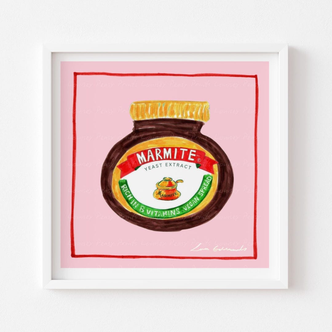 Marmite Square Pink Print | 5x5 | 6x6 | 8x8 | 12x12 | Hand Drawn Print ...