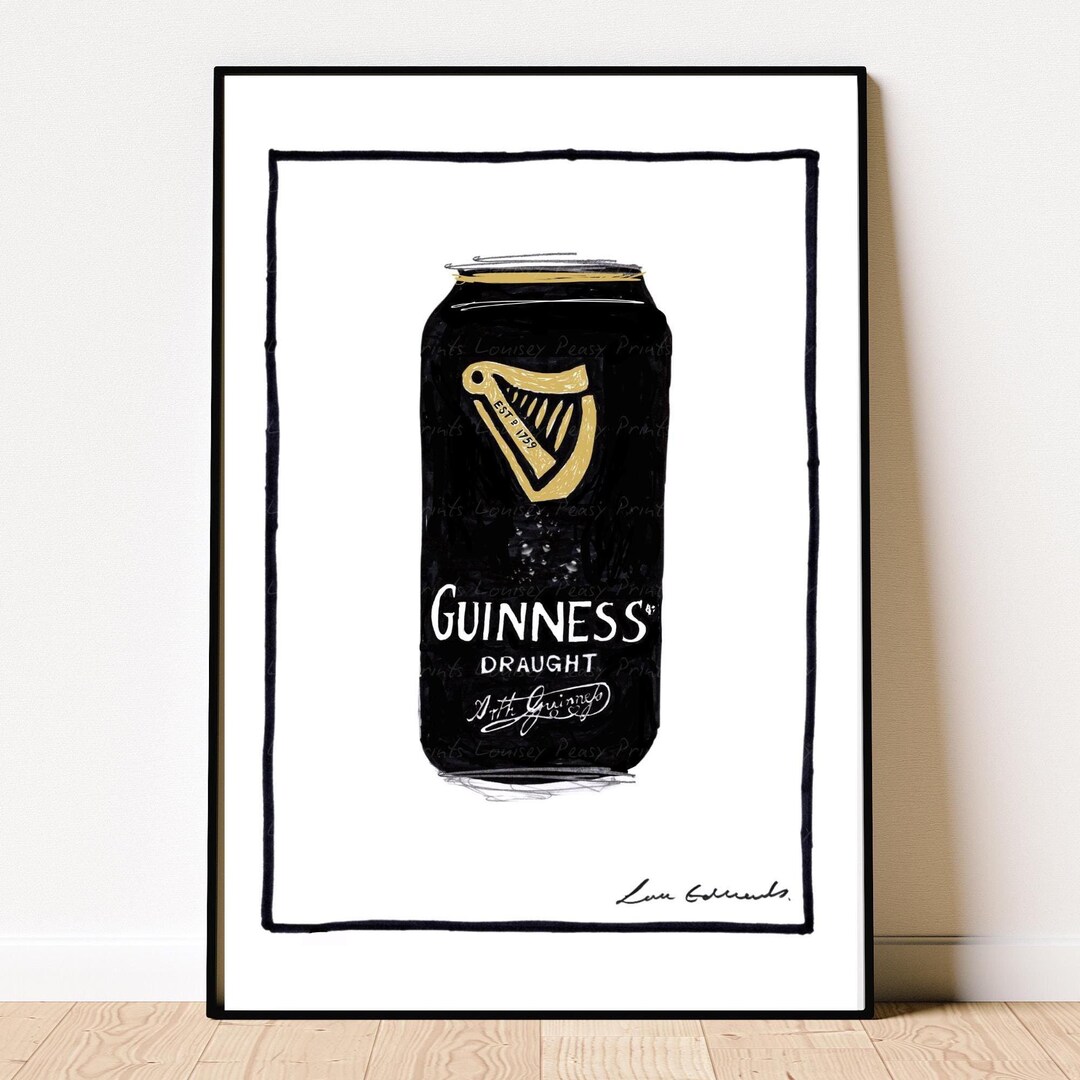 Guinness Stout Can Print | 5x7 | A5 | 8x10 | A4 | A3 | Hand Drawn Print ...