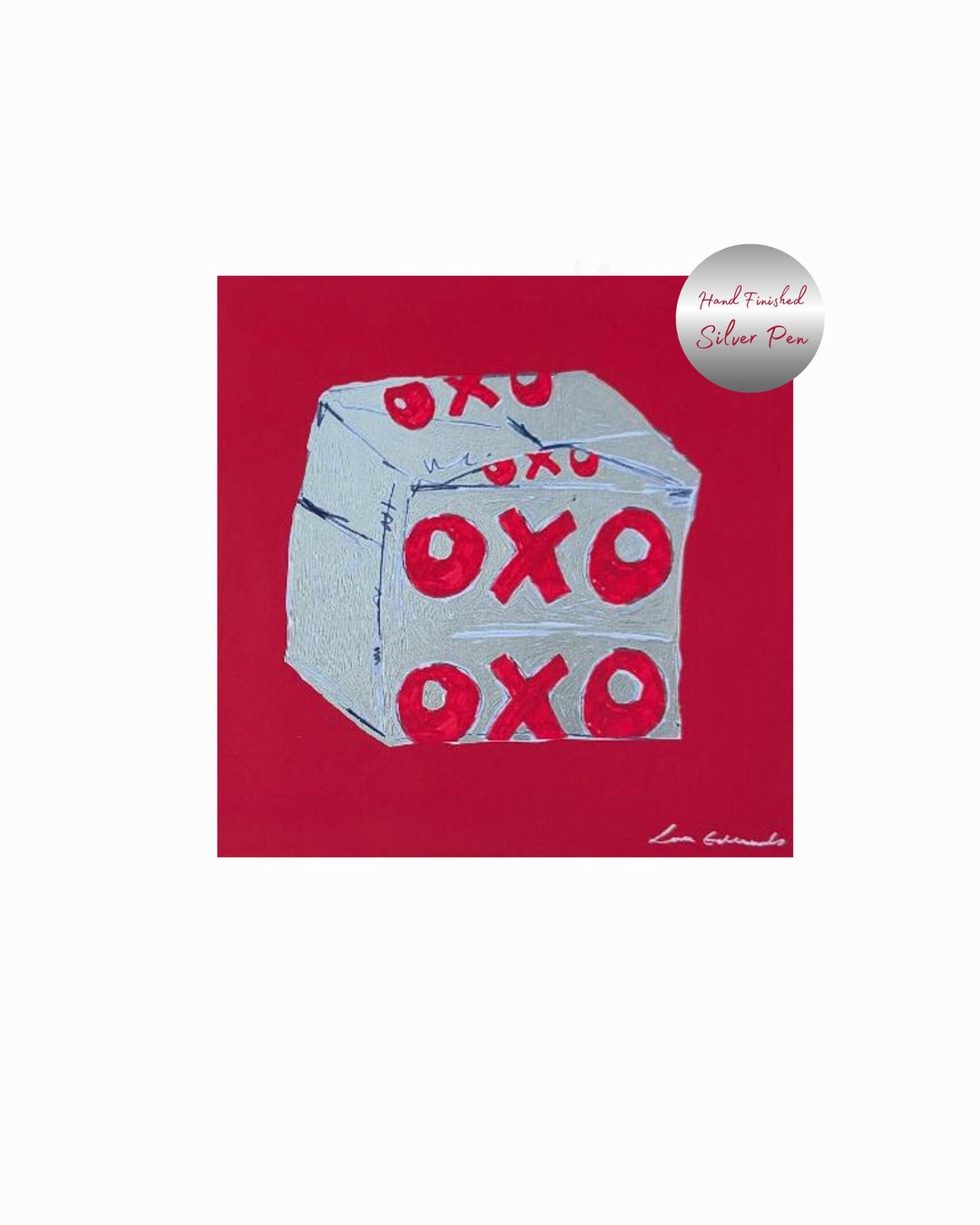 Silver OXO Cube Print Hand Drawn 5x5 6x6 8x8 OXO Kitchen Wall Art Gifts ...