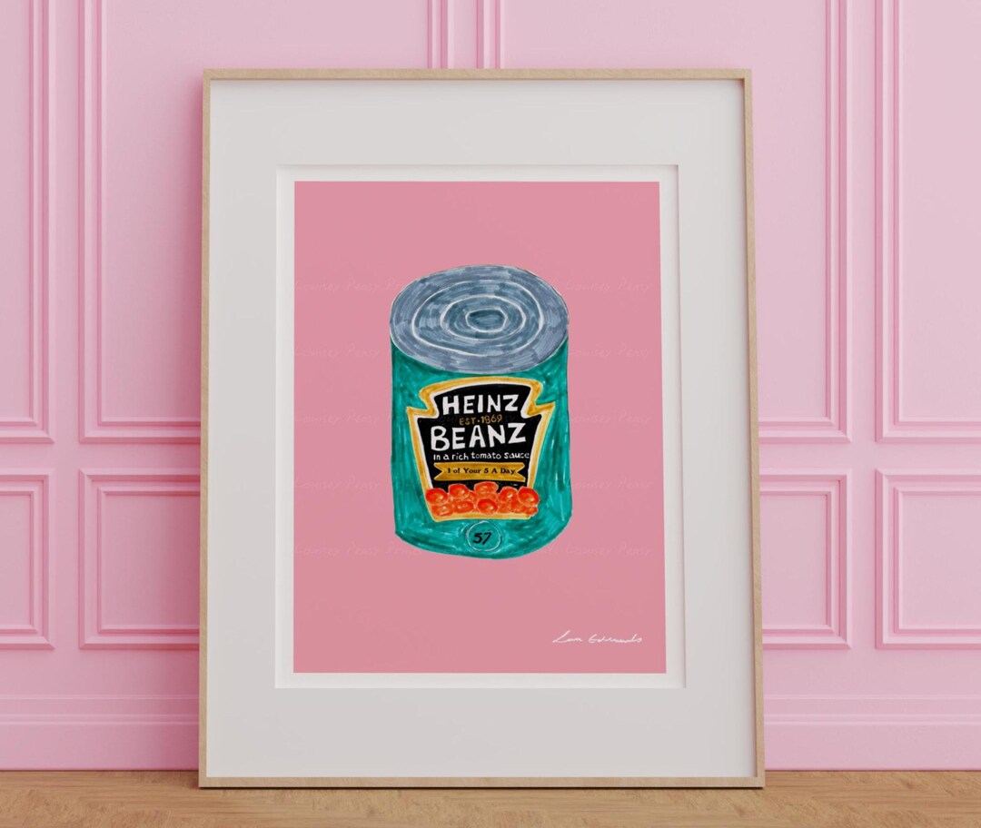 Heinz Baked Beans Pink Print | 5x7 | A5 | 8x10 | A4 | A3 | Hand Drawn ...