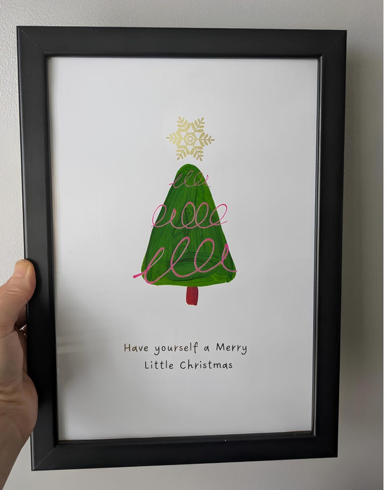 Gold Foiled Christmas Tree Print | A4 | Hand Drawn Print | Green | Xmas ...