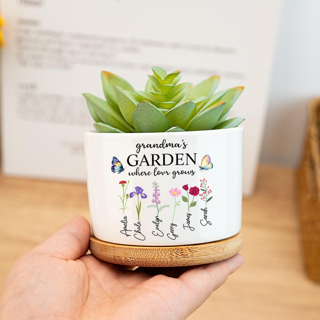 Personalized Birth Flower Plant Pot: Custom Grandma's Garden Ceramic ...