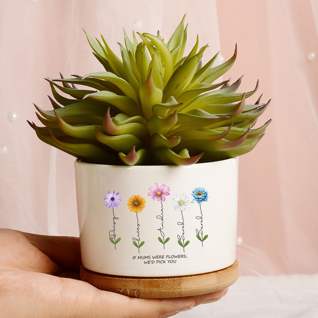 Personalized Birth Flower Pot: Custom Ceramic Planter, Grandma's Garden ...