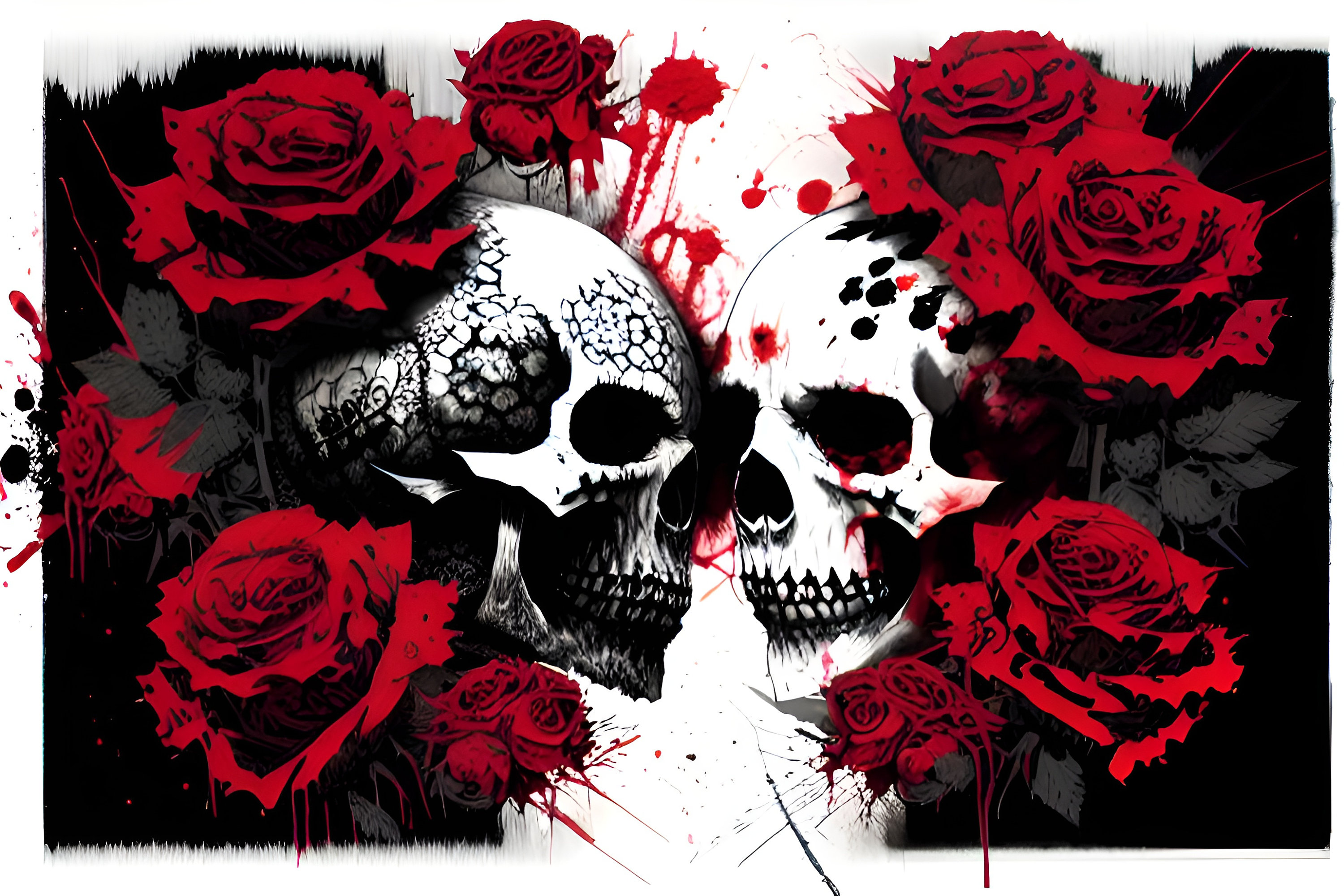 Skulls With Roses printable Art Digital Down Load Instant Download ...