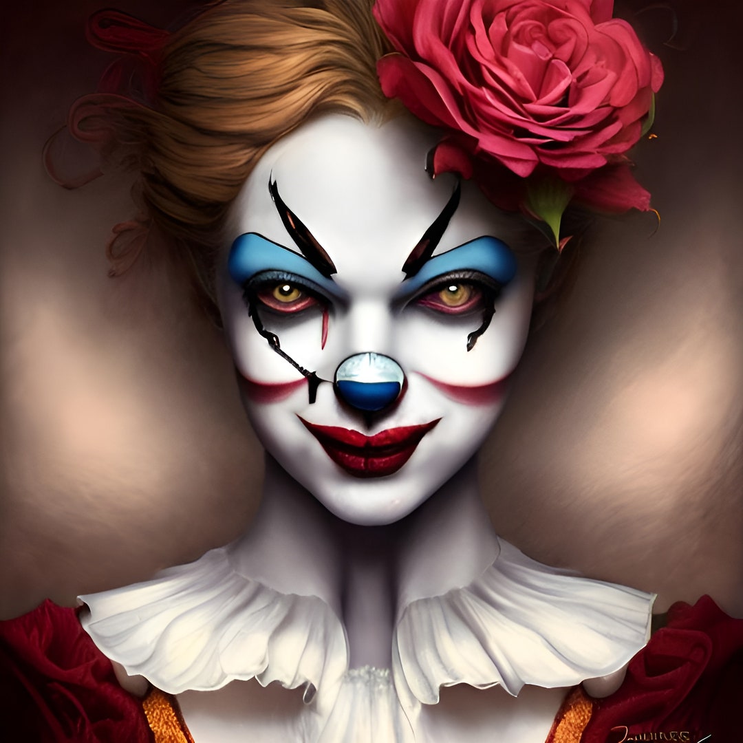 Arte imprimible de un hermoso payaso y dos payasos espeluznantes ...
