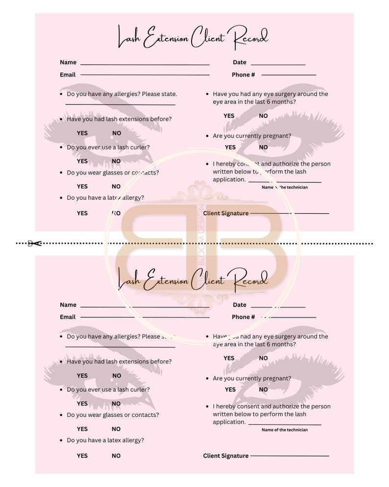 Client Register Sheet,lash Extension Client Intake & Waiver Form ...