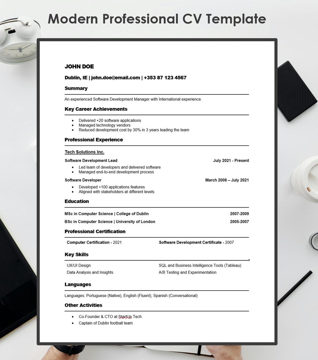 Modern Professional CV Template | Ats-friendly | Fully Editable - Etsy UK