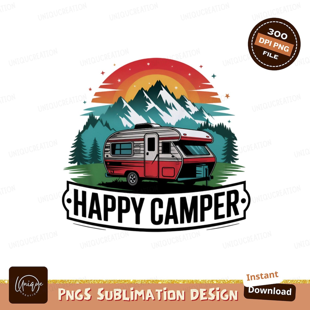 Happy Camper Sublimation Png, Mountain Campervan Png Design, Camping ...