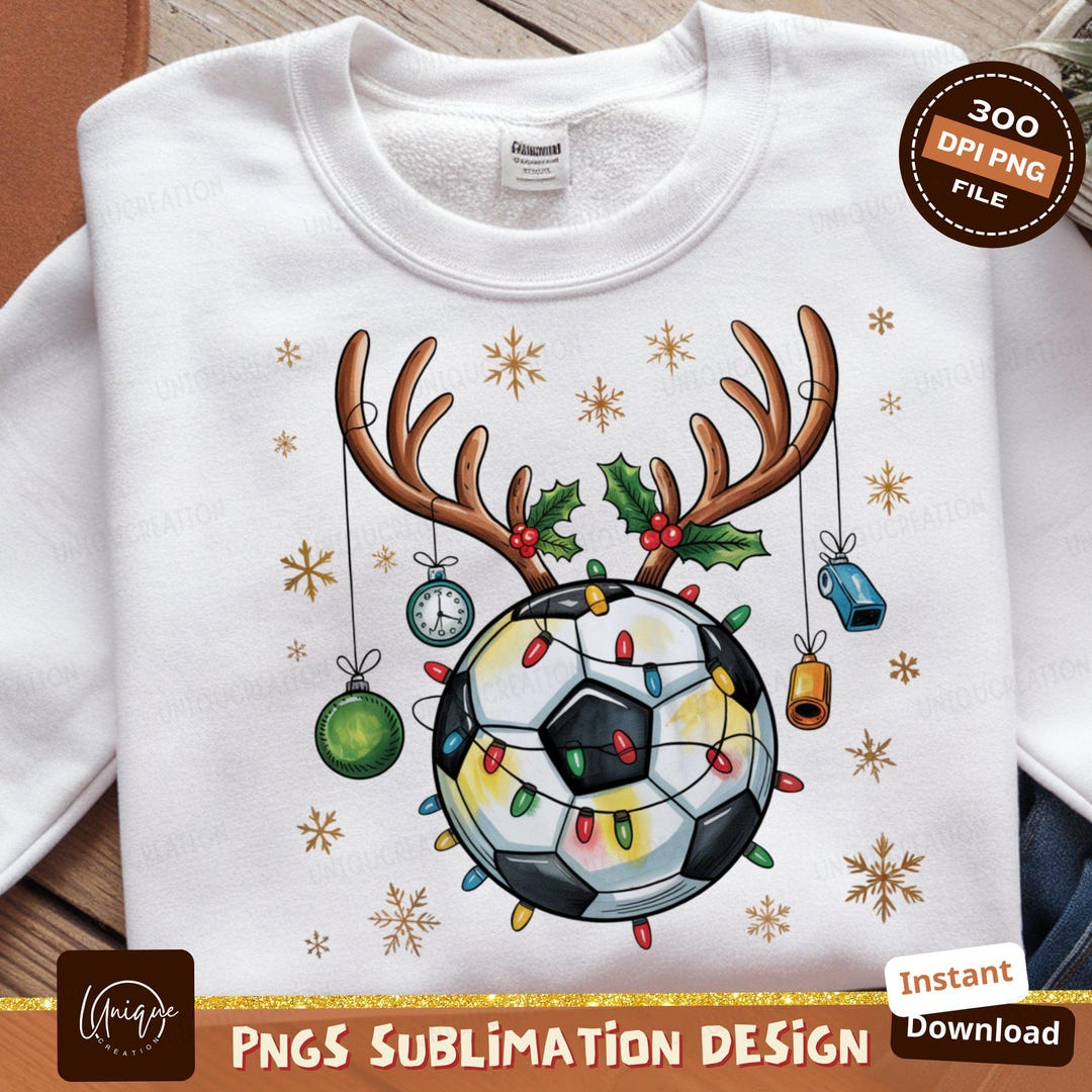 Christmas Soccer Ball Png, Reindeer Antlers, Sublimation Design ...