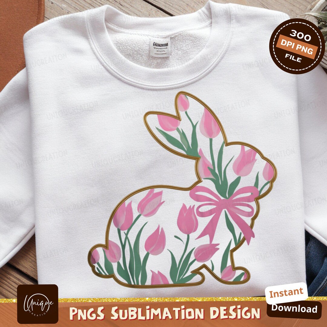 Easter Bunny Png, Tulip Bunny Sublimation, Spring Png, Floral Bunny ...