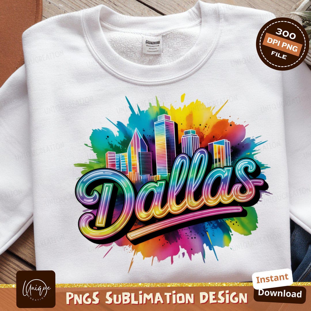 Dallas City Skyline, Rainbow Watercolor Png, Dallas Sublimation Design ...