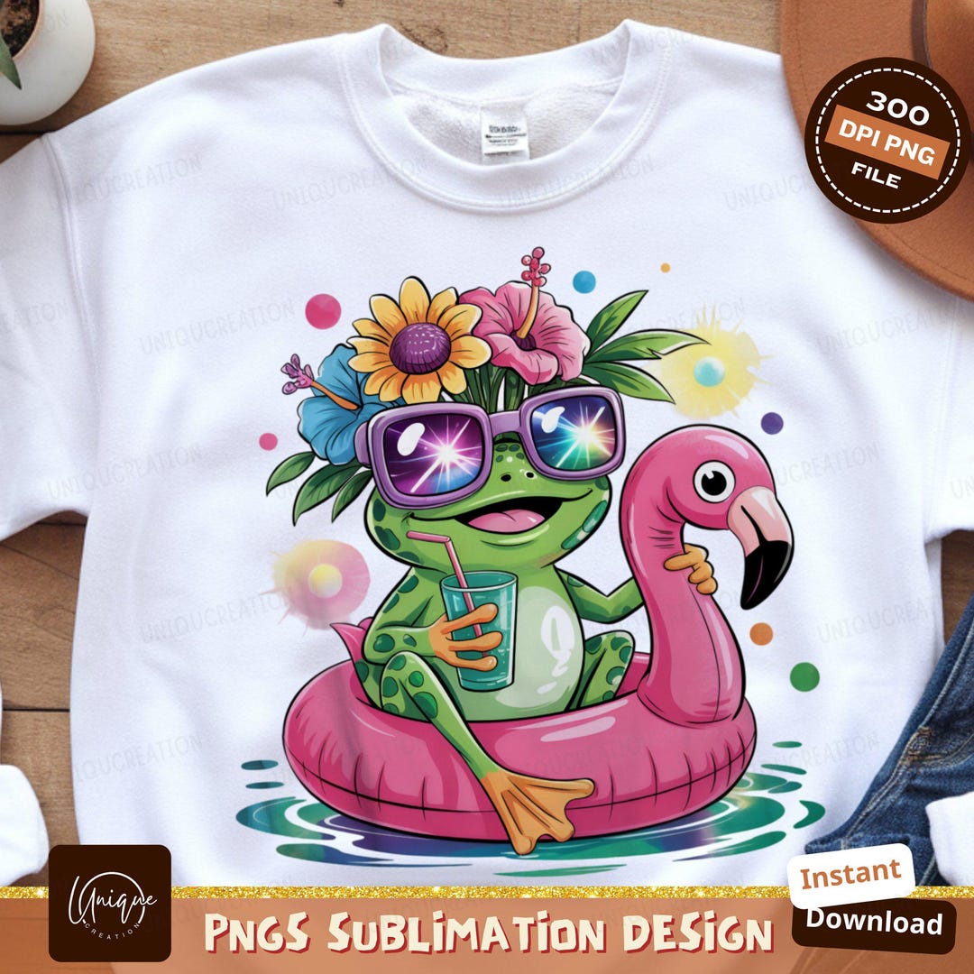 Cool Frog on Flamingo Float Png, Summer Digital Art, Sublimation Png ...