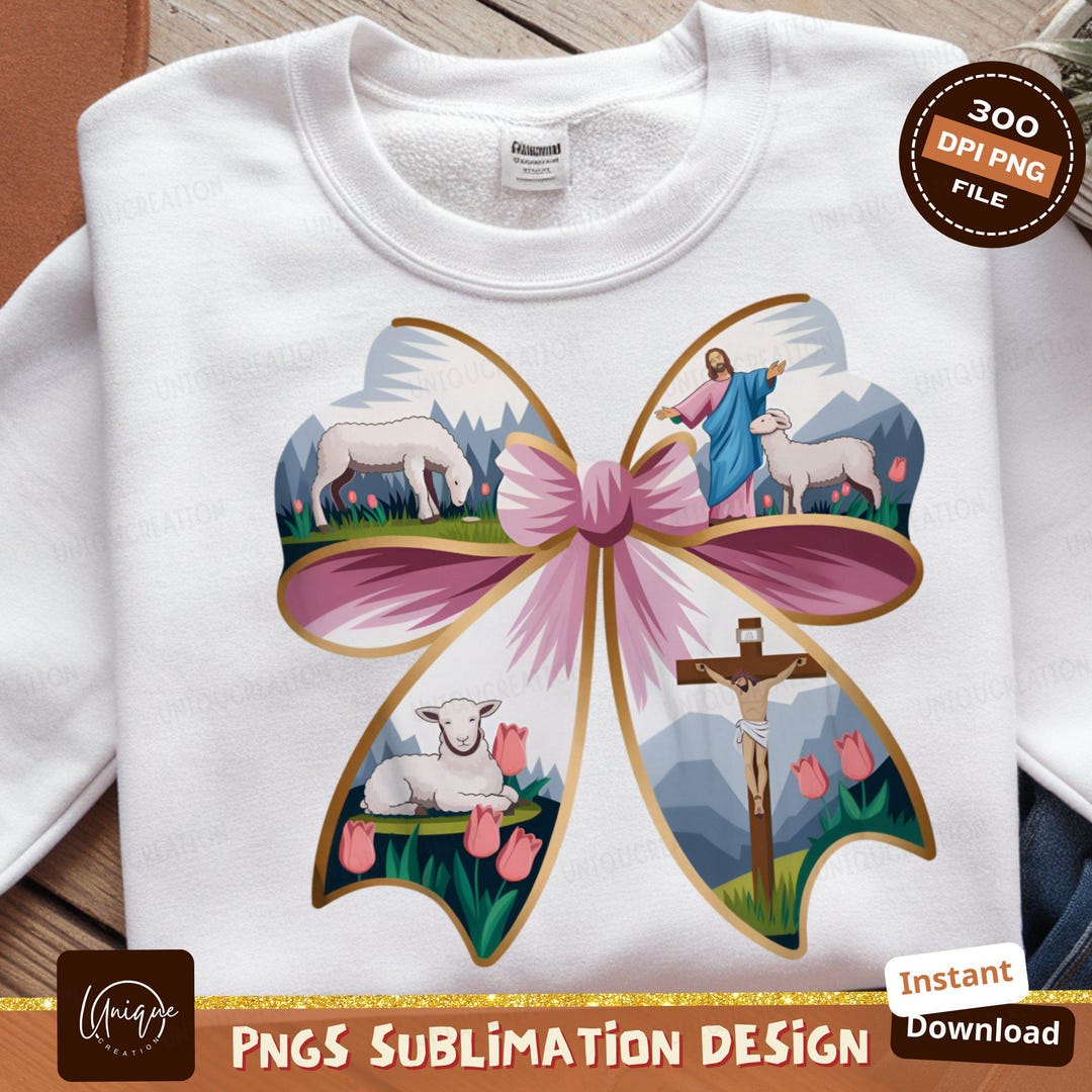 Jesus Lamb Bow Png, Religious Sublimation Design, Easter Png, Christian ...