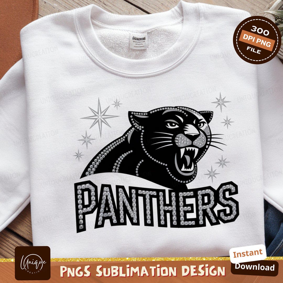 Panthers Sublimation Png Design, Black Panther Digital Art, Rhinestone ...