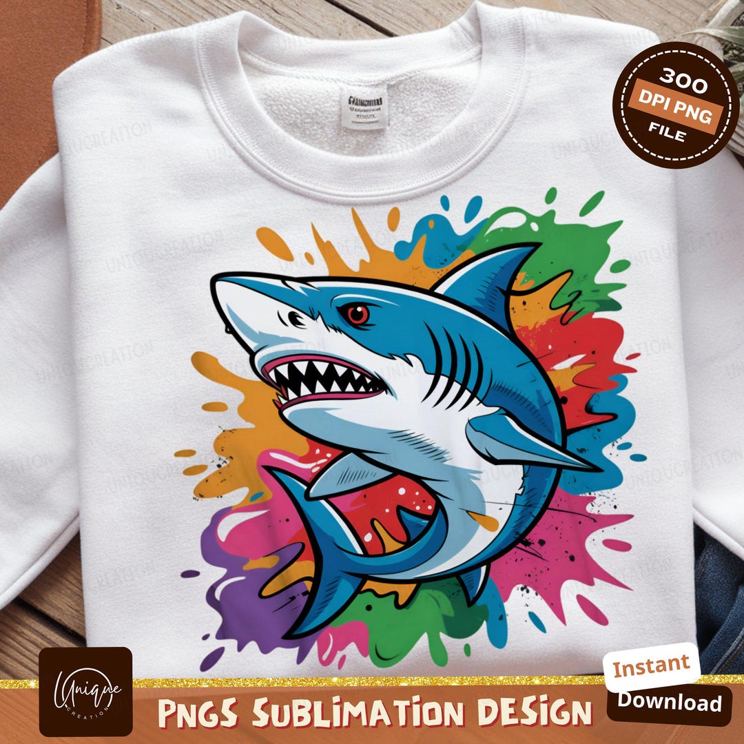 Shark Sublimation Design, Colorful Shark Png, Digital Download Art ...