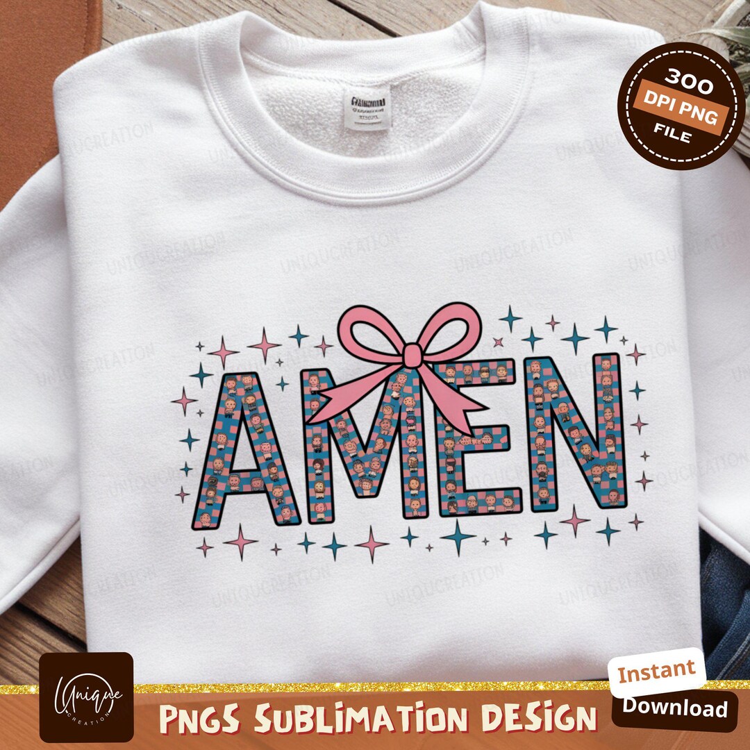 Amen Design Png, Cute Amen Word Art, Amen Sublimation, Stars and Bow ...