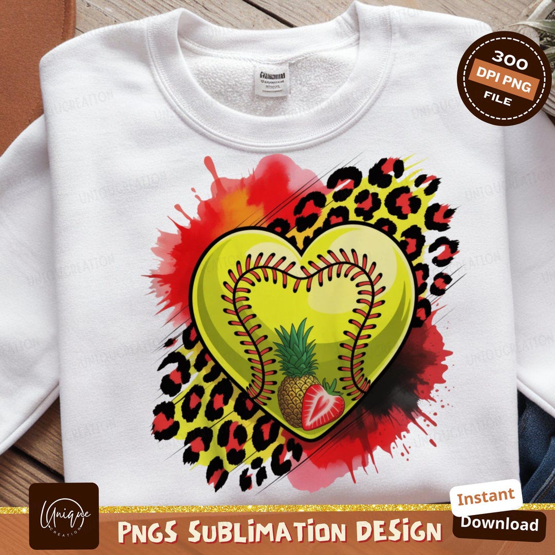 Softball Heart Sublimation Png, Leopard Print Digital Download, Sports ...