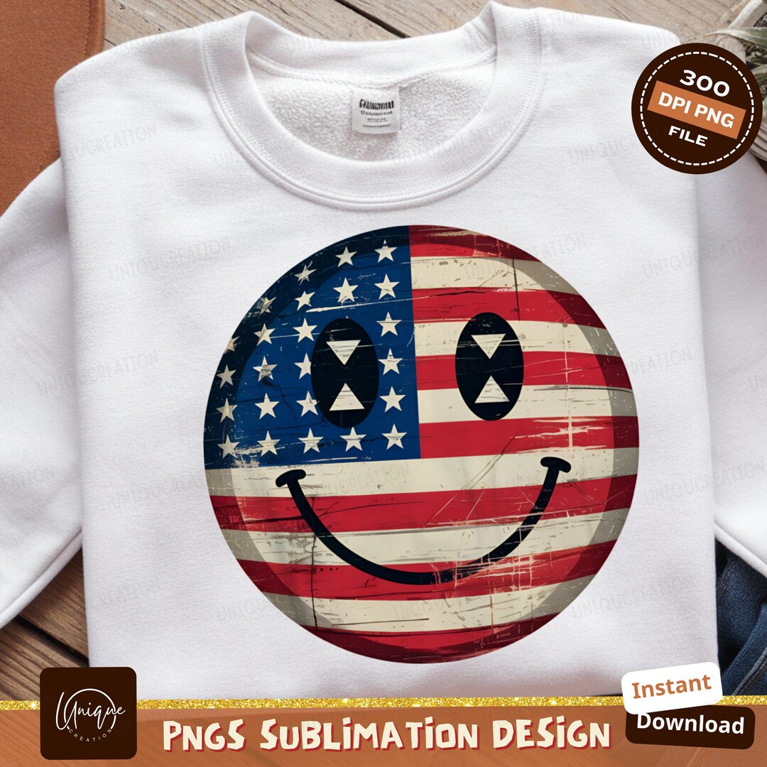 American Flag Smiley Face Png, Patriotic Sublimation Design, USA 4th ...