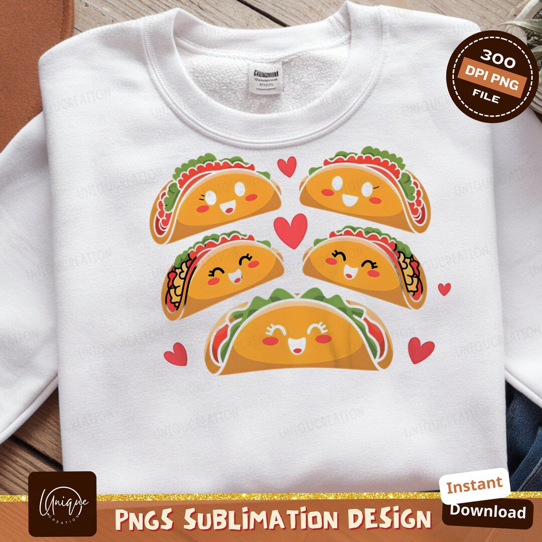 Cute Taco Png Design, Kawaii Food Clipart, Sublimation Png, Digital ...