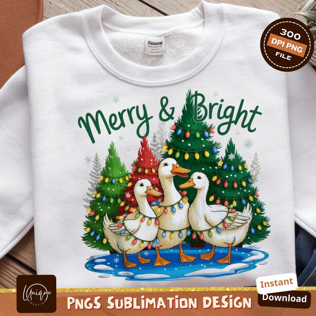 Merry and Bright Duck Png, Christmas Sublimation Design, Holiday ...