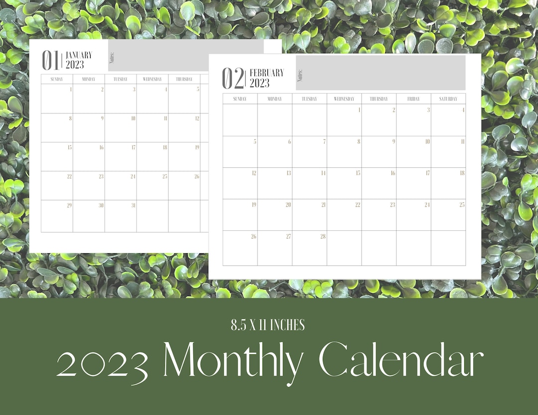 2023 Monthly Calendar Simple Printable Calendar - Etsy