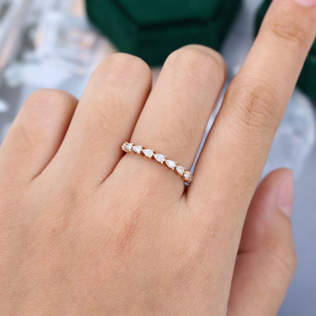 Pear Cut Wedding Band, Curved Band, Stacking Band, Sterling Silver ...
