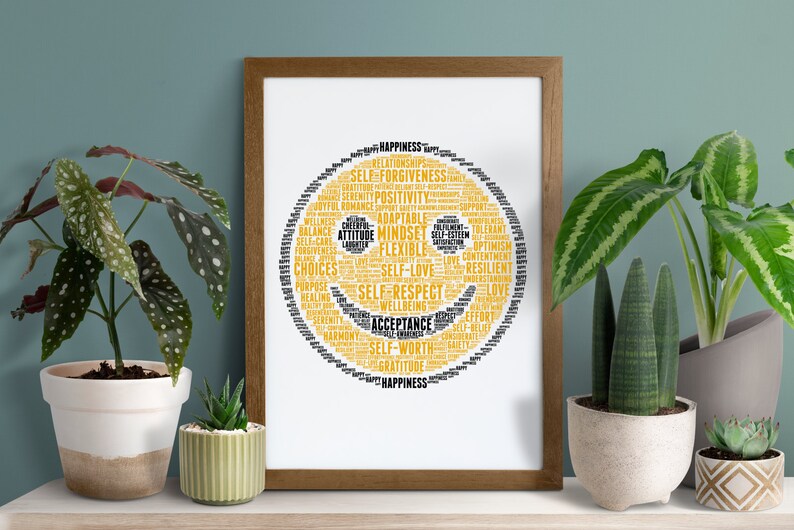 Happiness Poster L Word Cloud Art Print L Smiley Face - Etsy