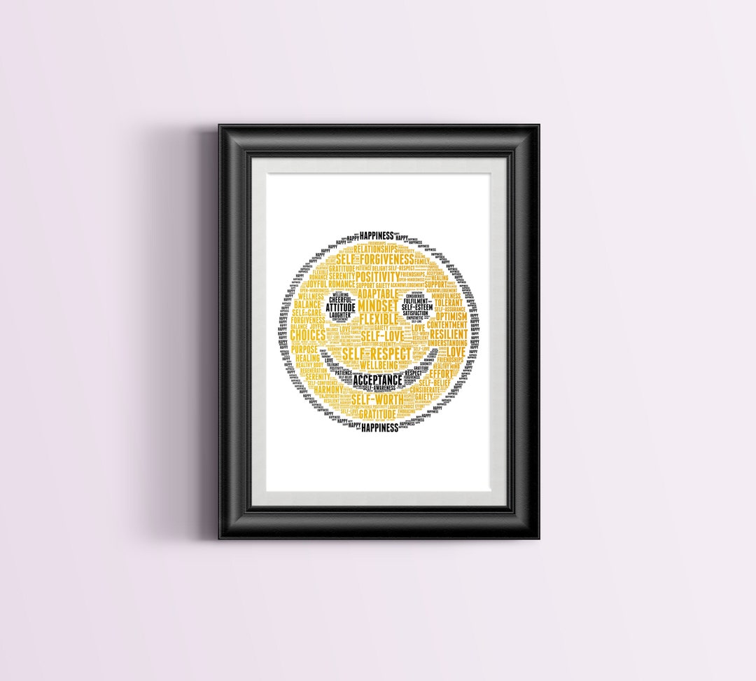 Happiness Poster L Word Cloud Art Print L Smiley Face Printable Wall ...