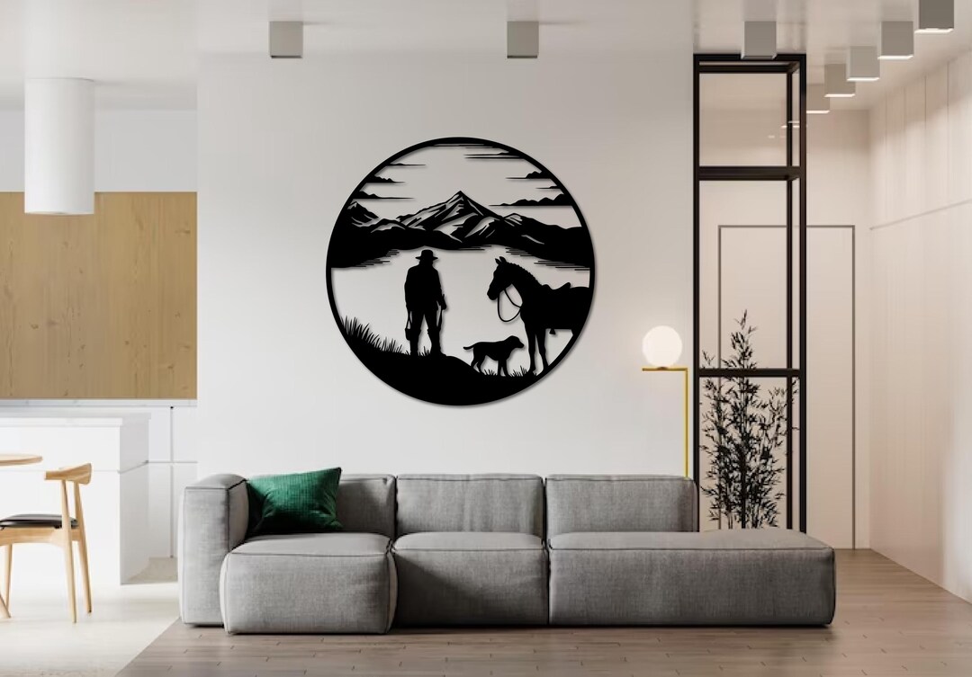Metal Cowboy Wall Art,western Cowboy and Horse Silhouette, Unique Home ...