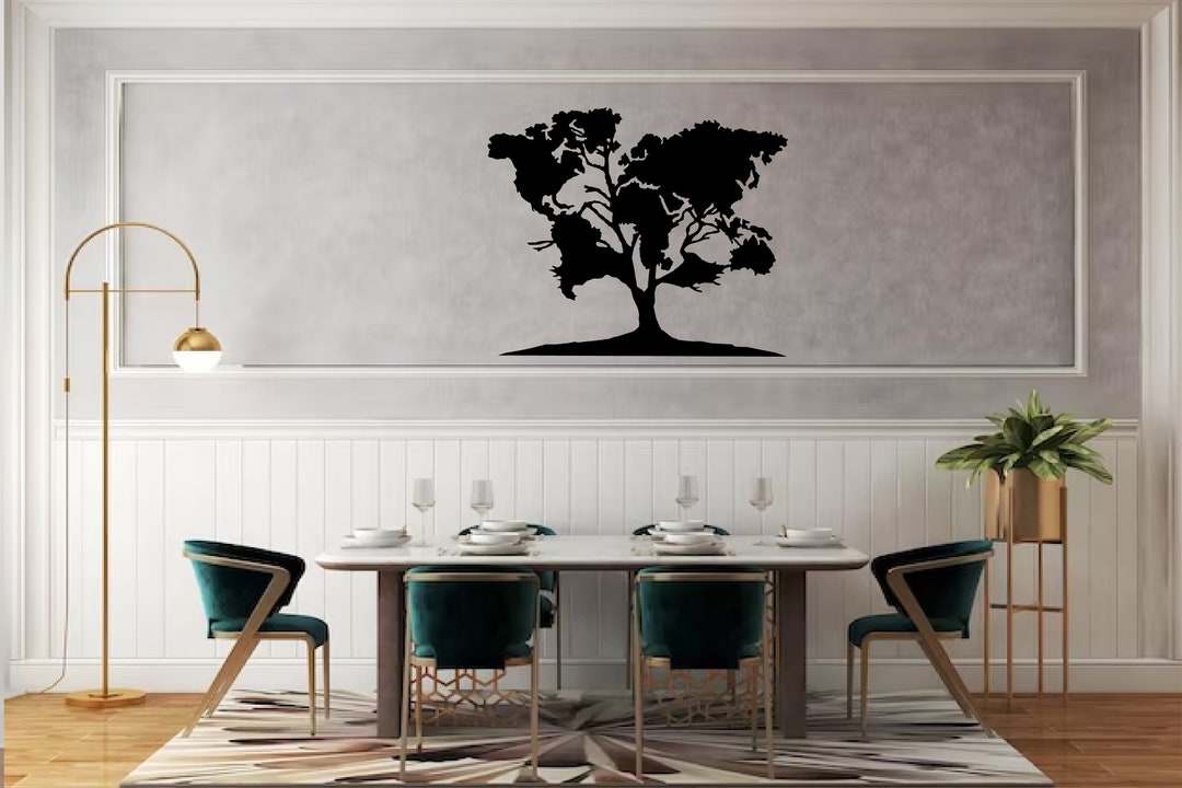 Tree World Map Metal Wall Art, Tree Wall Decor, Metal World Map Wall ...