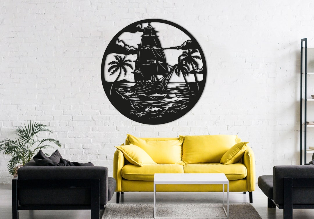 Metal Ship Wall Decor, Ship in Storm Metal Wall Art, Pirate Ship Wall ...