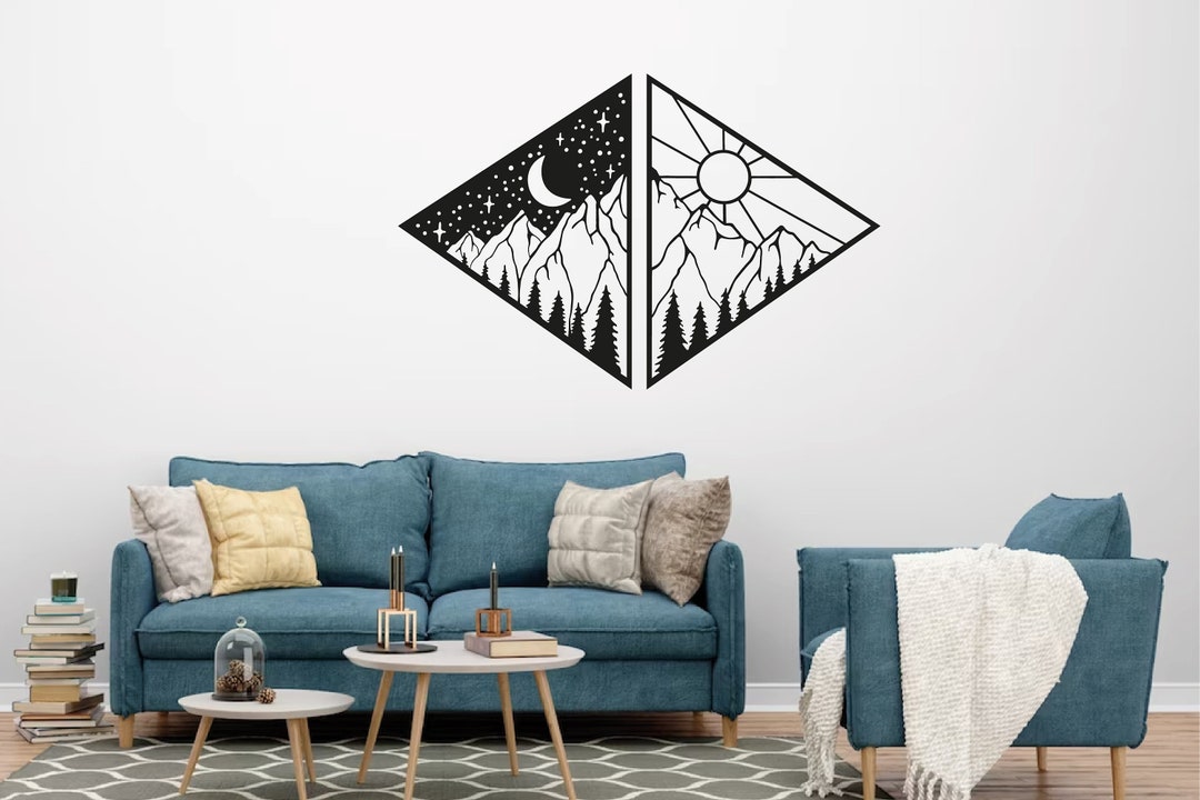Night and Day Metal Wall Art, Mountain Metal Wall Decor, Sun Metal Wall ...