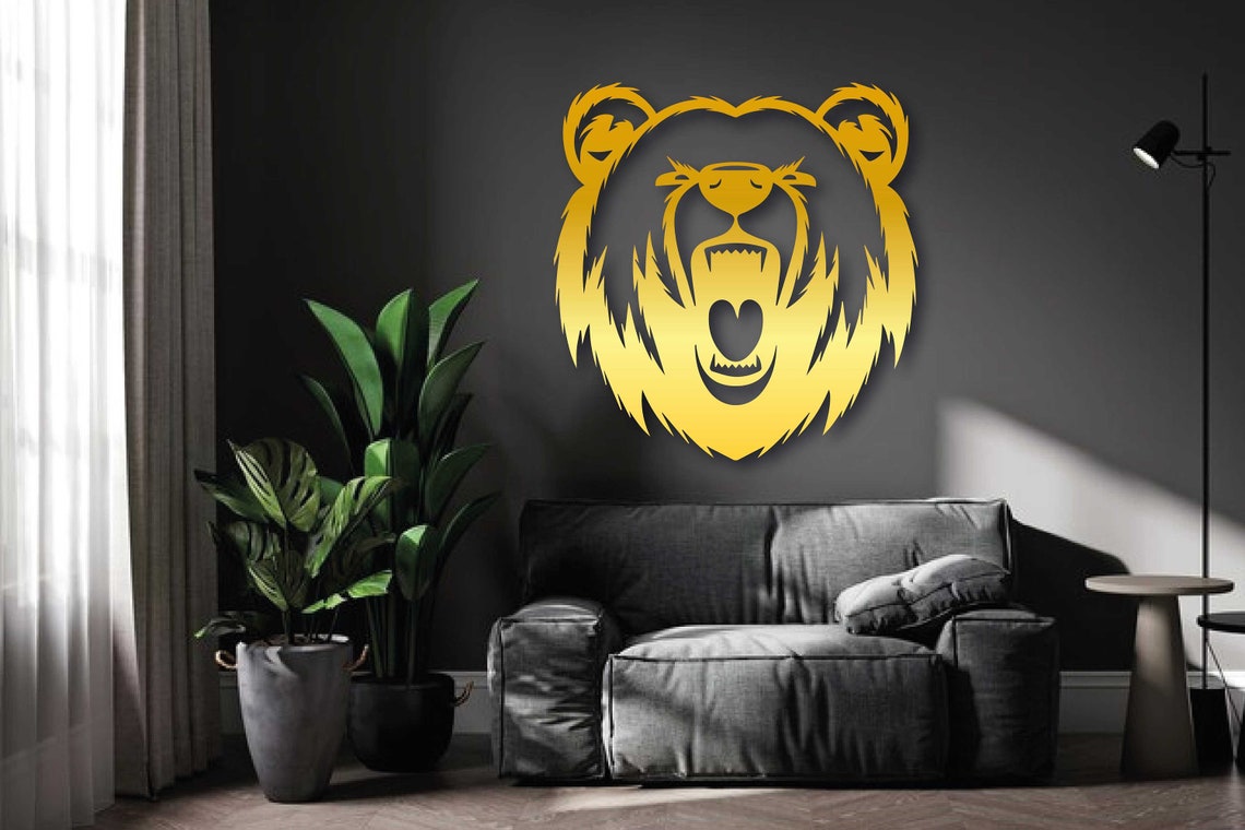 Metal Bear Wall Art, Metal Bear Head Decor, Home Office Decoration ...