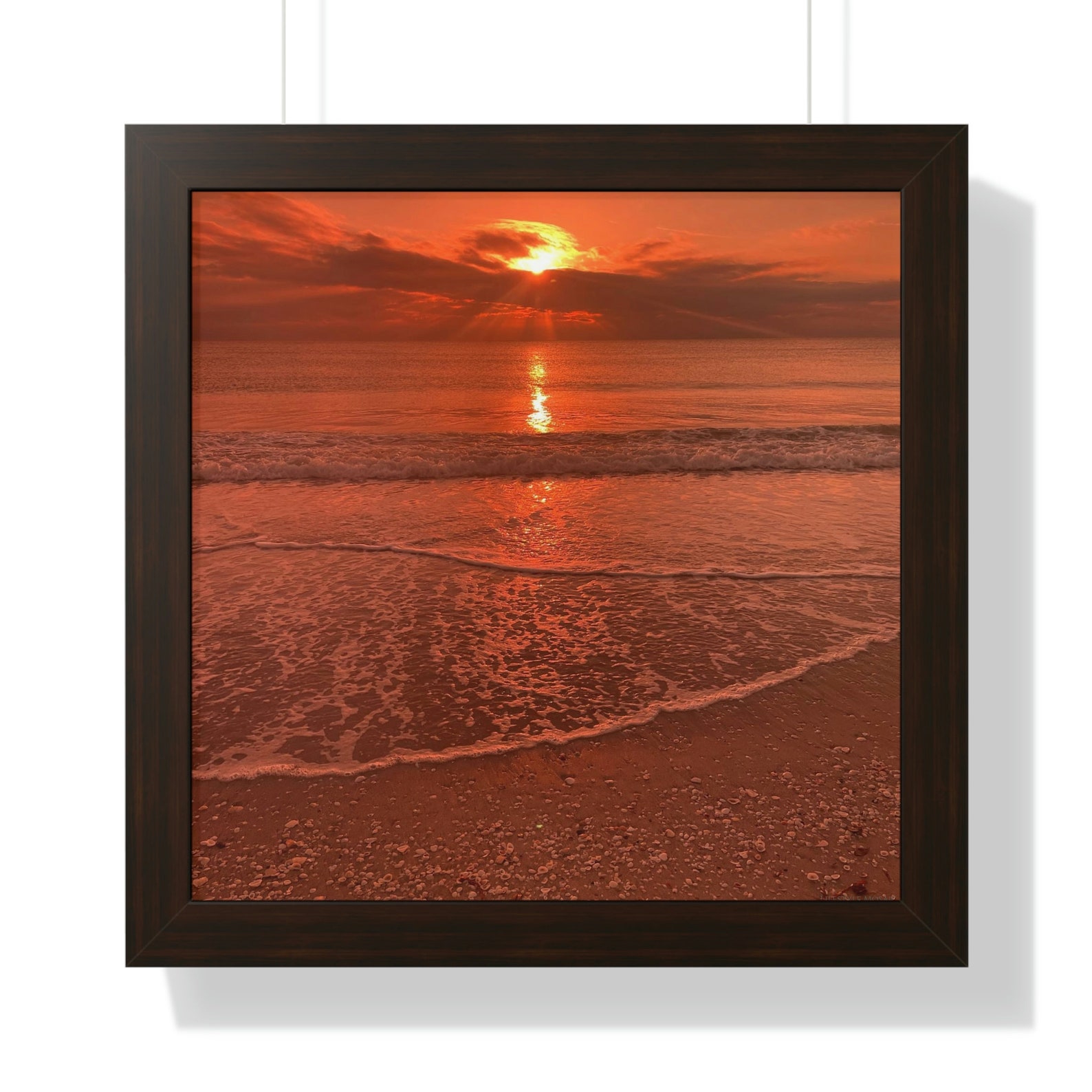 Glowing Orange Ocean Sunset Beach Waves Framed Vertical - Etsy