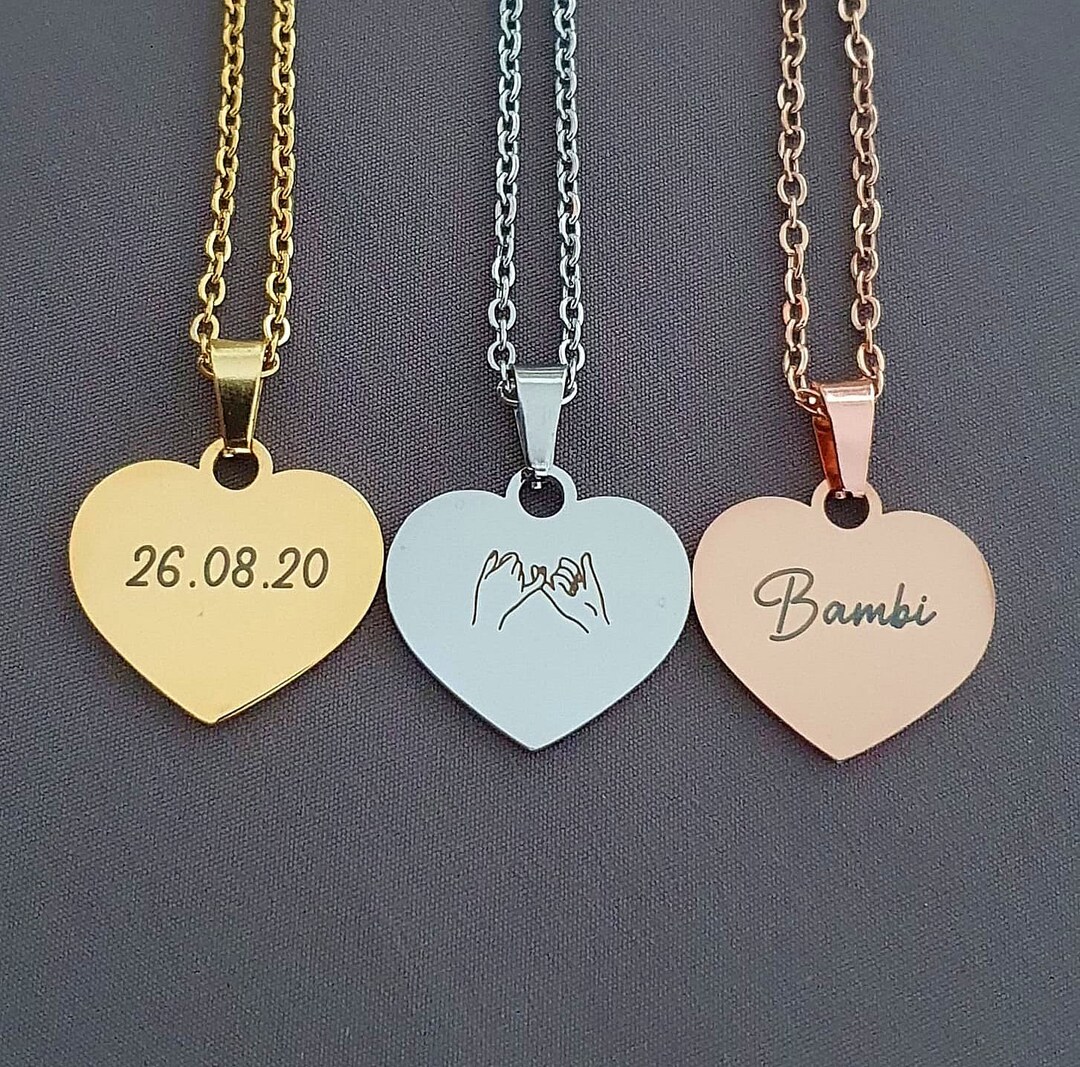 Personalised Necklace Customised Heart Necklace Engraved Necklace ...