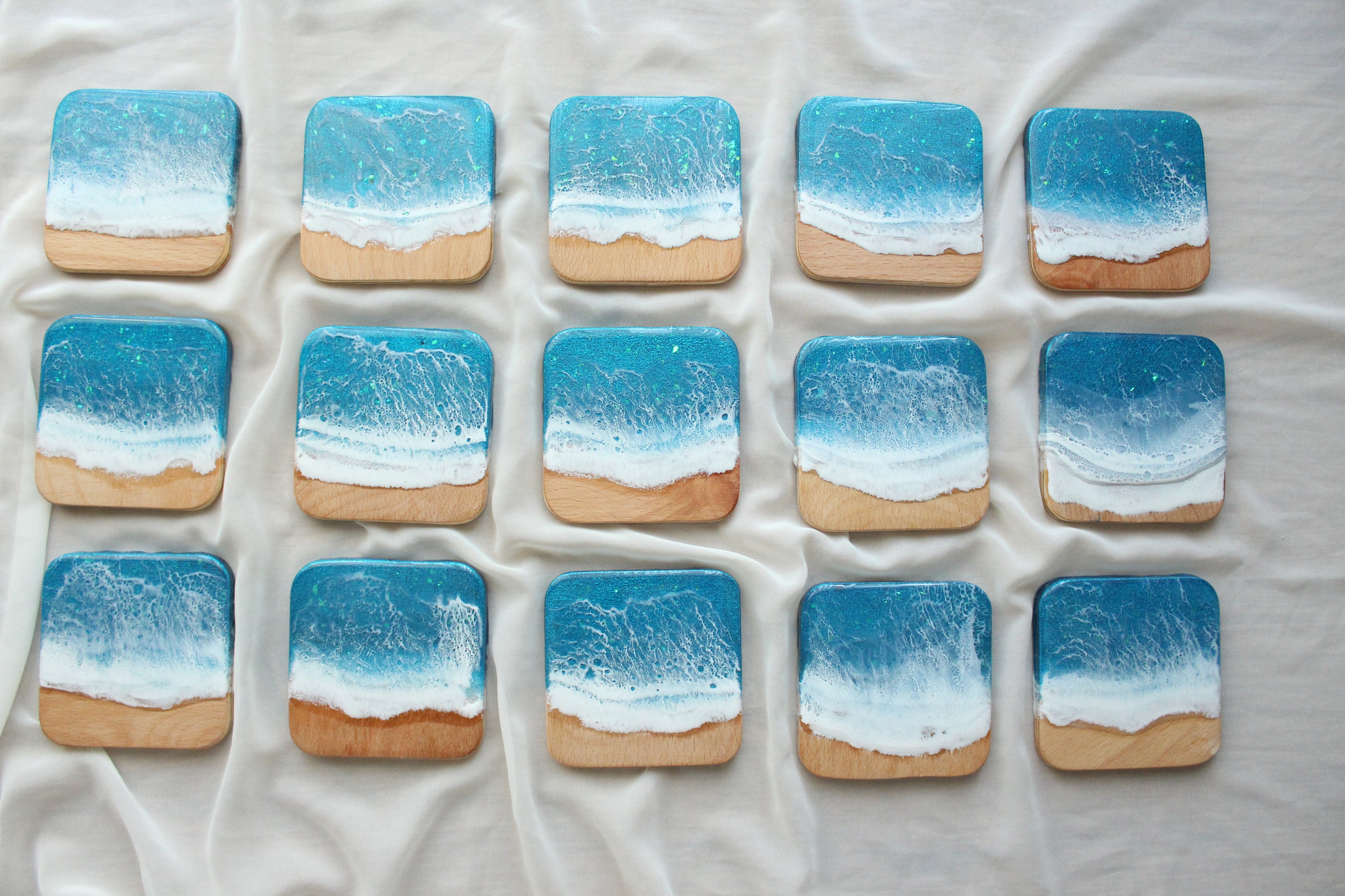 Epoxy Ocean Coasters Valentines Day Square Coasters Beach Home Decor ...