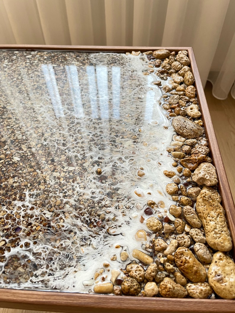 Resin Pebbles Coffee Table Real Pebbles Epoxy Square Table-handmade ...