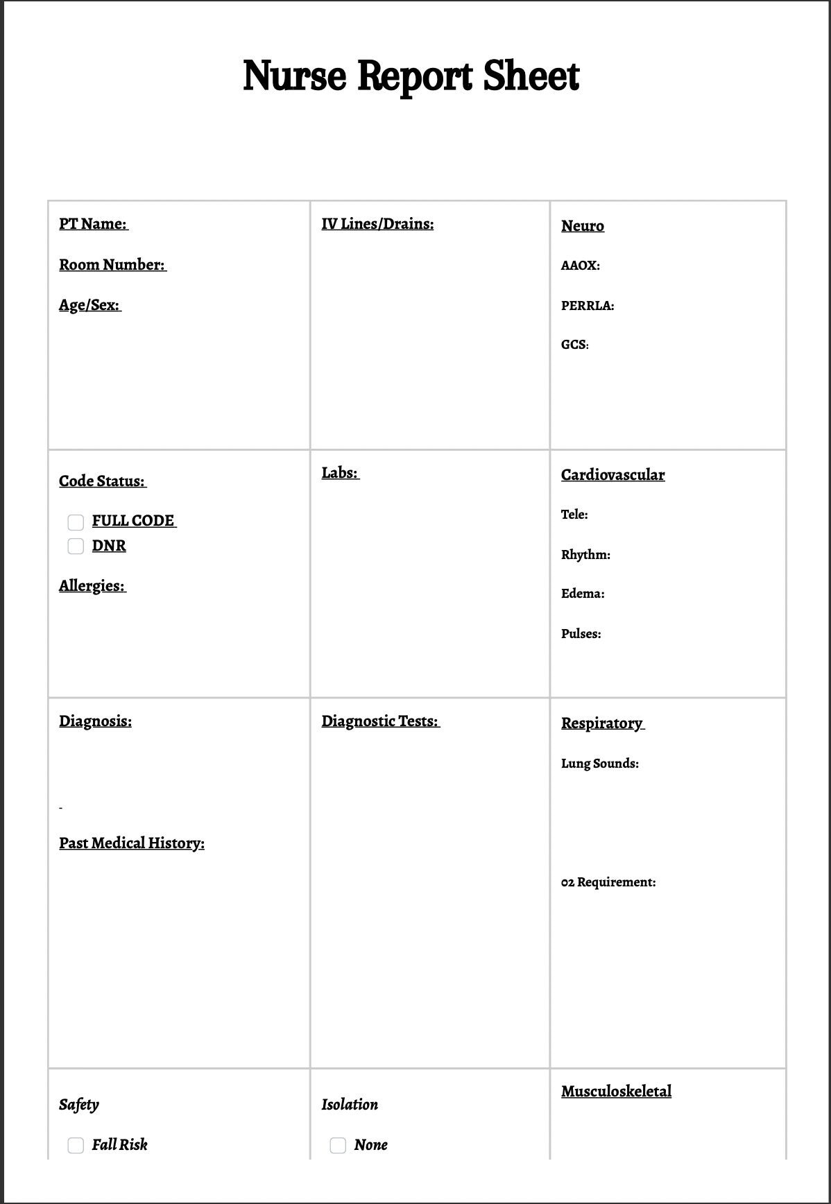 Nursing Student Report Sheet - Etsy
