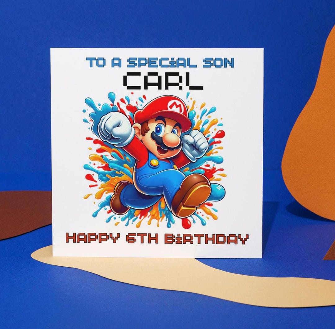 Personalised Super Mario Birthday Card | Custom Gamer Birthday Card ...