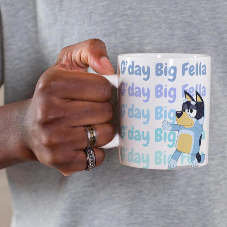 Bluey Birthday Mug Personalized 'g'day Big Fell' Design, Unique Custom ...