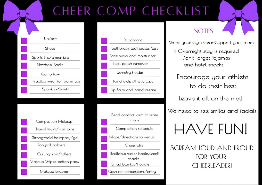 Must Have Cheer Competition Checklist! - Etsy