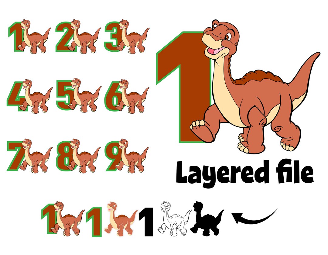 Dino Birthday Numbers PNG Printable Clipart Dinosaur SVG Layered Svg ...