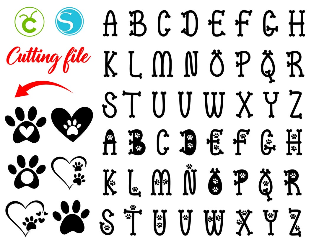 Dog Paw Letters Svg Paw Dog Font OTF, Doggy Letters SVG Cricut ...