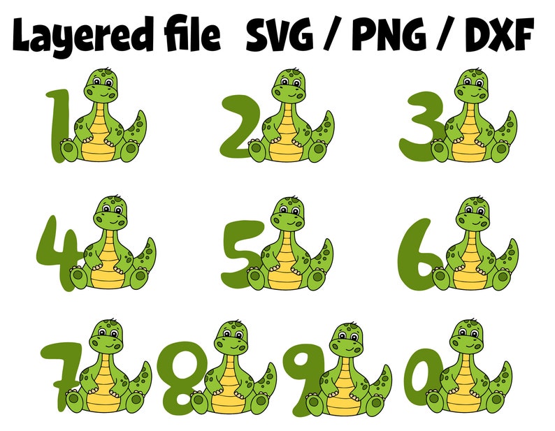Dinosaur Svg Birthday Numbers PNG Print Dino SVG Layered - Etsy