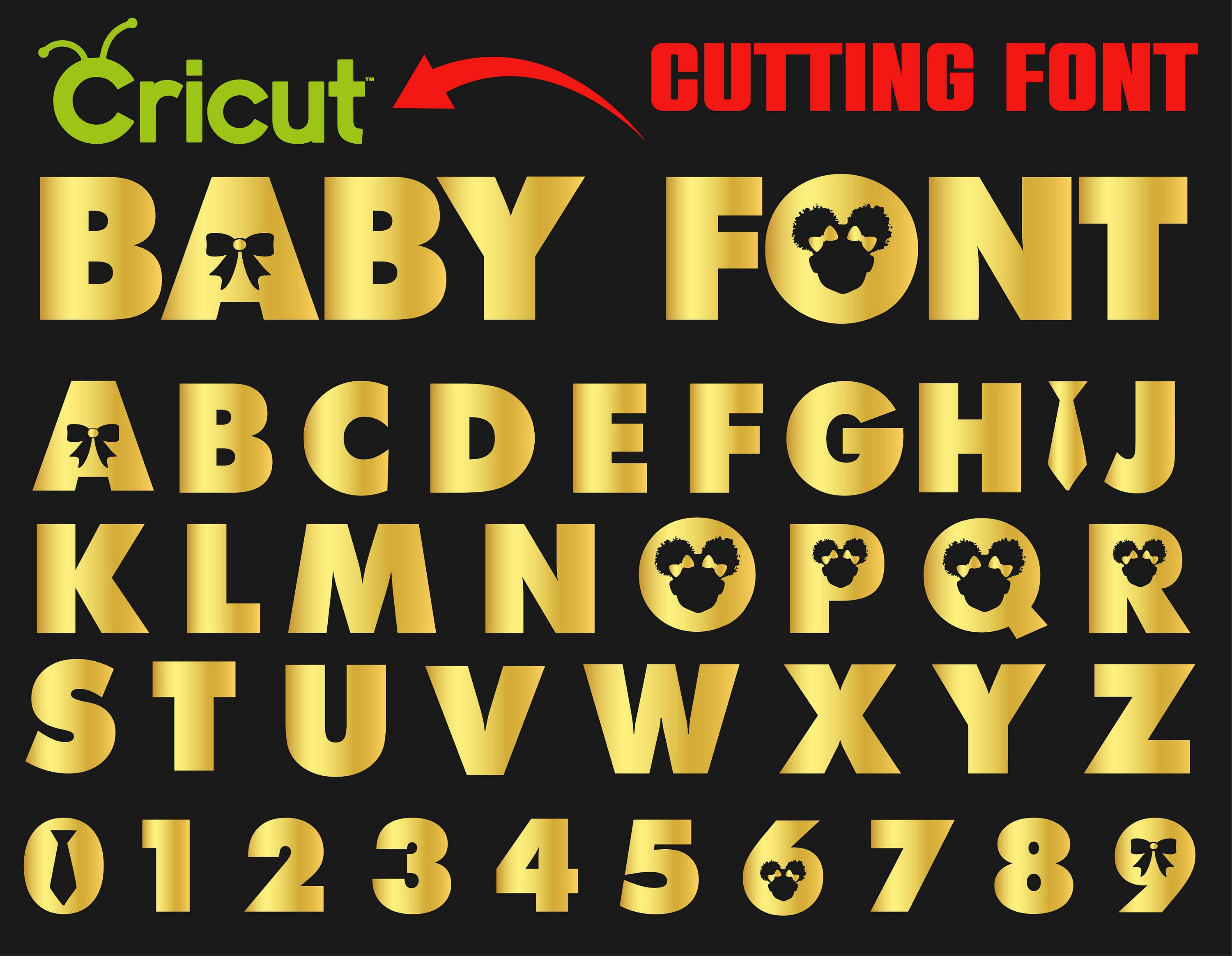 Gold Afro Baby Boss Girl Font OTF, Baby Girl Font SVG Letters Cricut ...